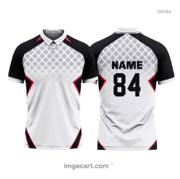 Cricket Jersey Design White with Black and Red Pattern - imgecart