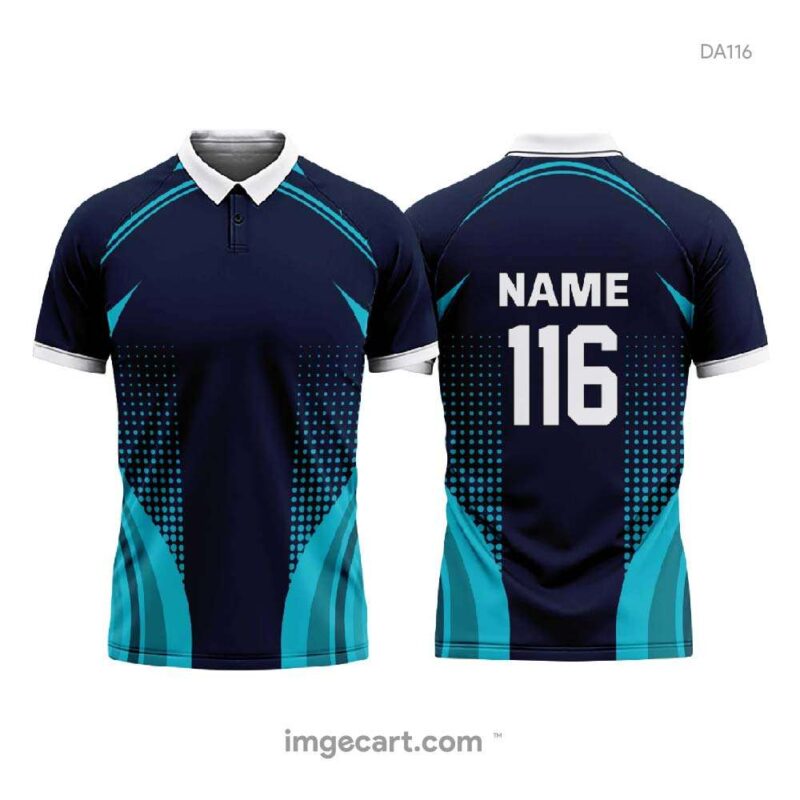 Cricket jersey navy blue with sky blue effect - imgecart