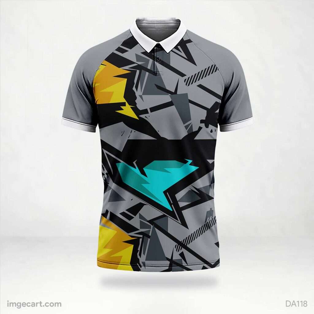 Cricket Jersey GREY WITH YELLOW AND BLUE PATTERN - imgecart