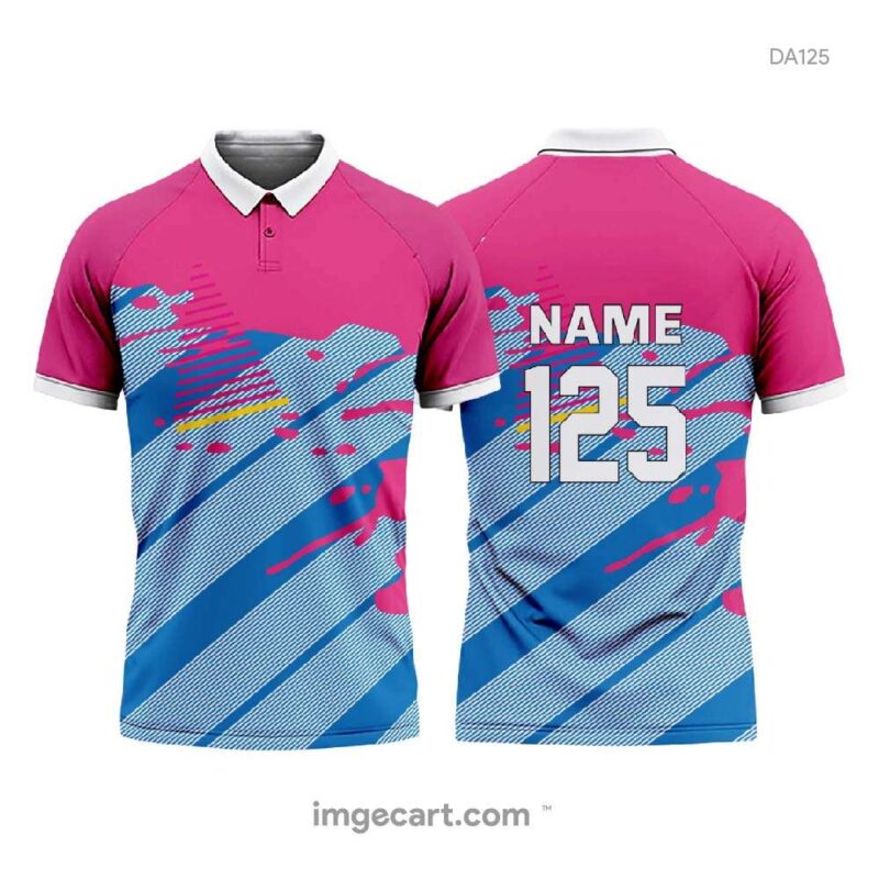 Cricket Jersey PINK WITH BLUE LINES EFFECT - imgecart