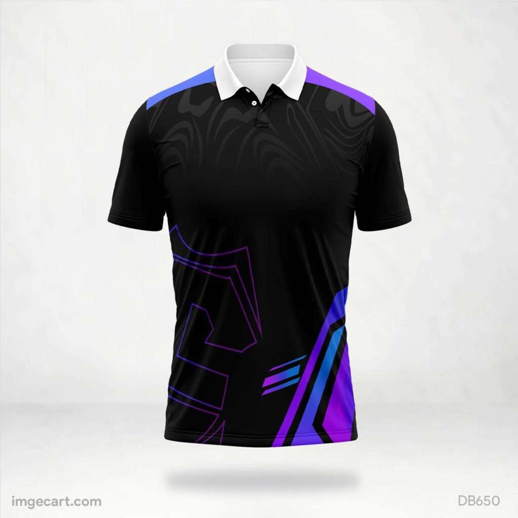 Striking Black and Purple Graphic Cricket Jersey design. - imgecart
