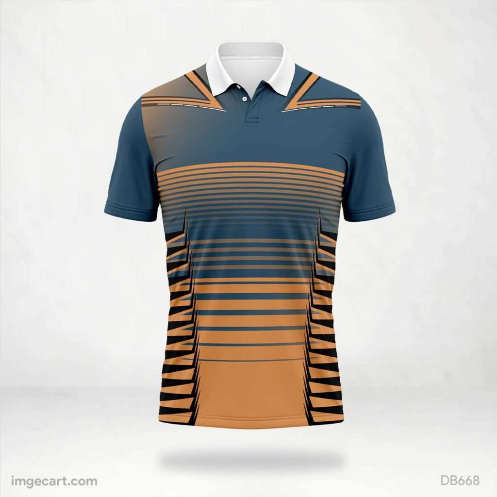 Modern Teal and Orange Striped Cricket Jersey design. - imgecart
