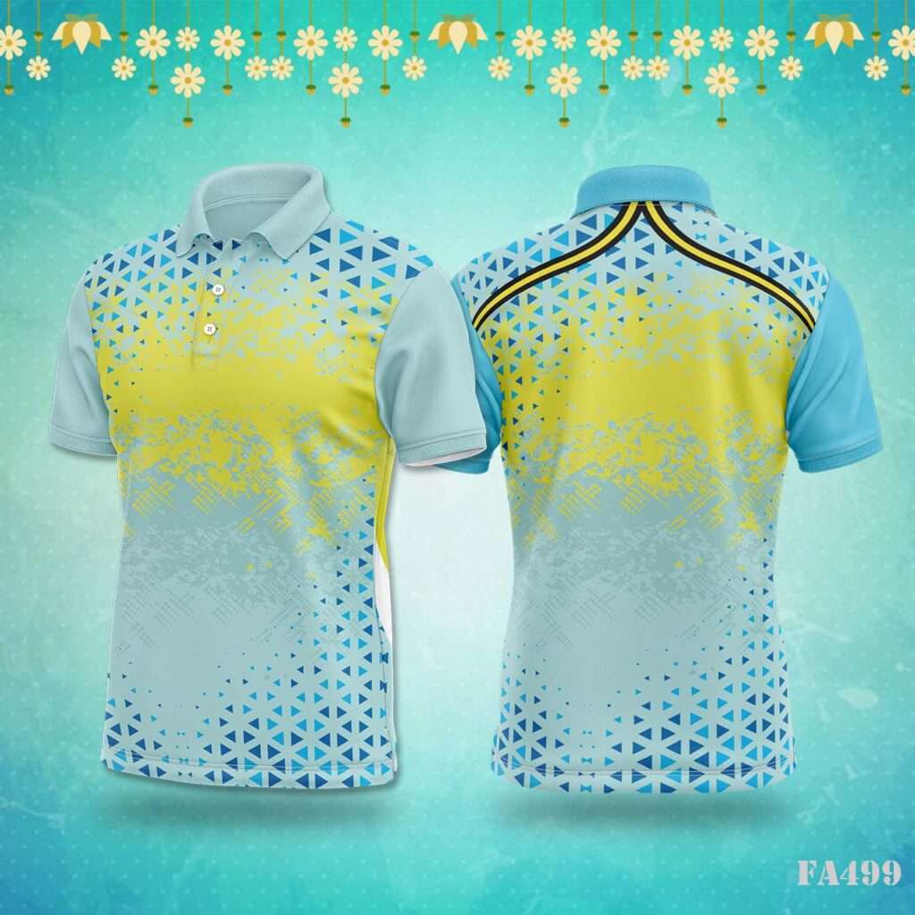 Blue & Yellow Geometric Splatter Festival Jersey Design - imgecart