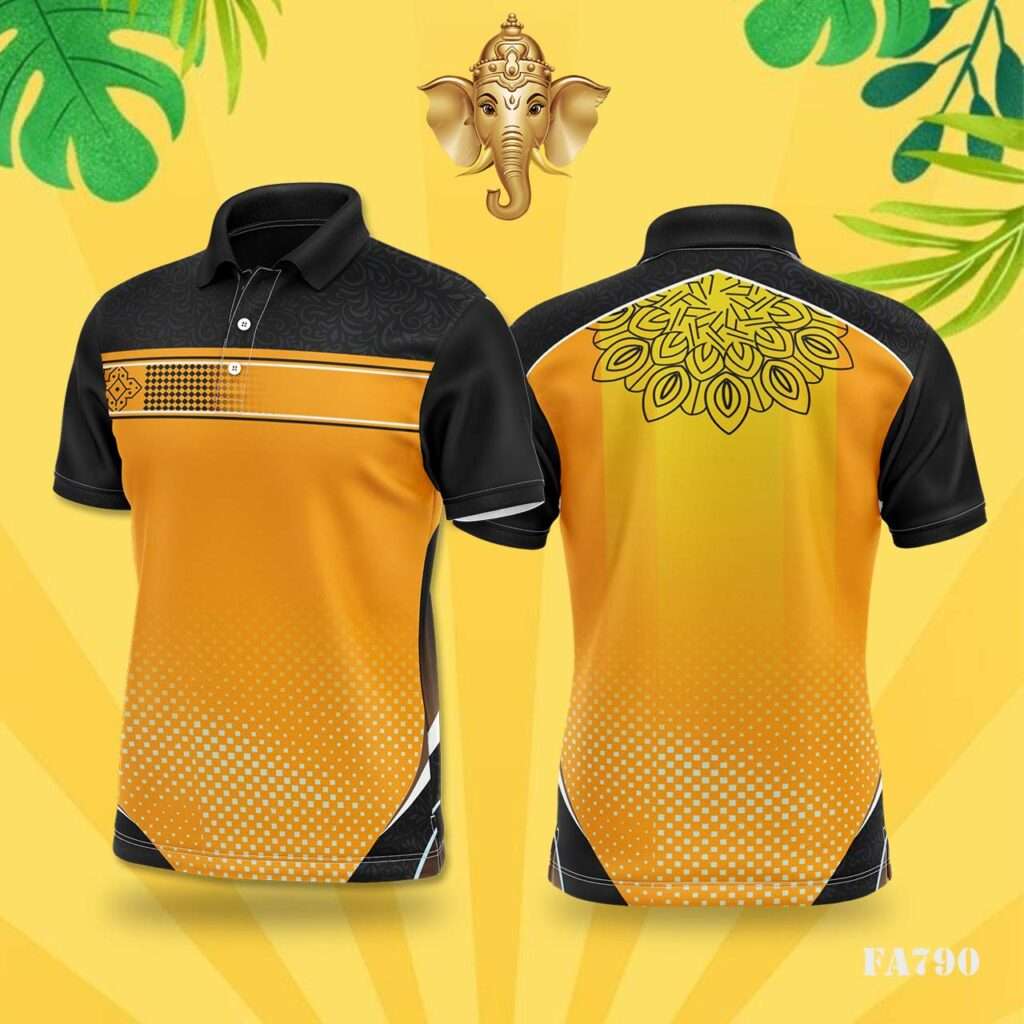 Orange & Black Ornate Geometric Festival Jersey Design - imgecart